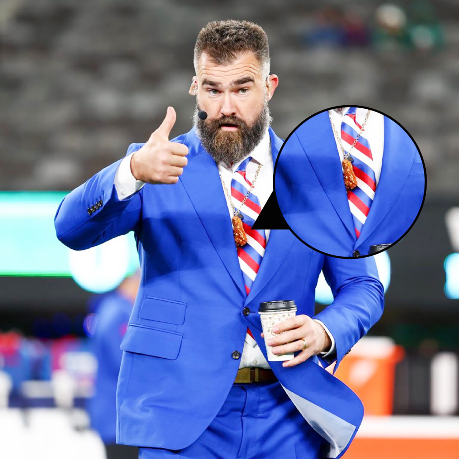 Jason Kelce’s Monday Night Football star is seen wearing a suitable ...